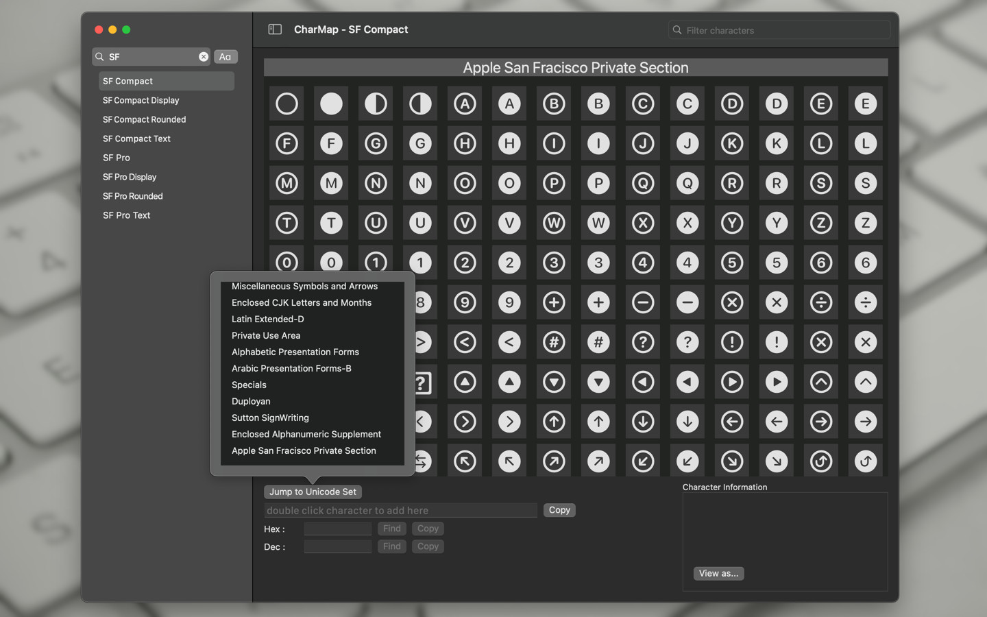 CharMap – Ray Adams's Applications