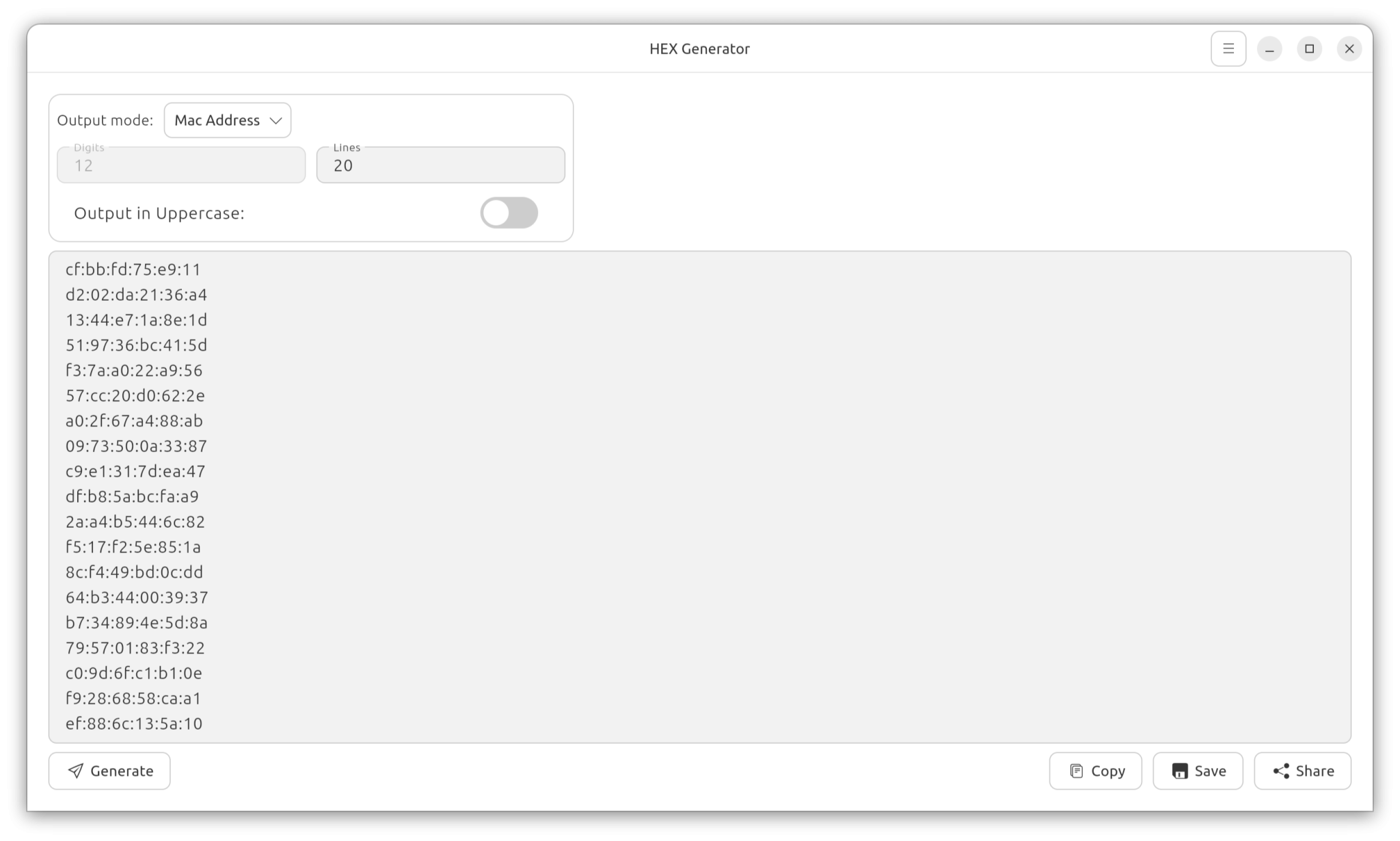 HEX Generator for Linux – Ray Adams's Applications